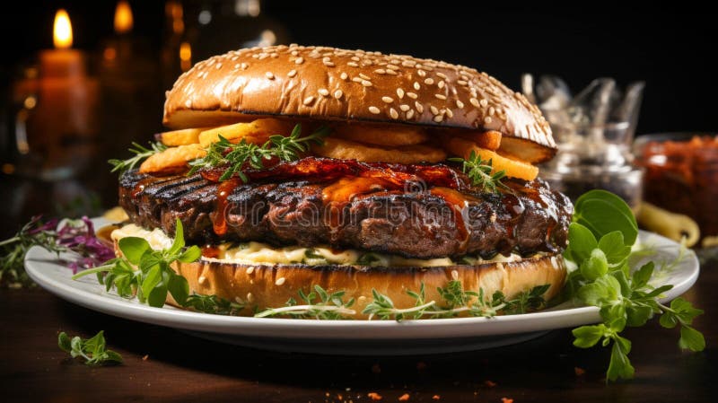 Closeup Brade with Grilled Burger in a Plate Isolated on White Stock ...