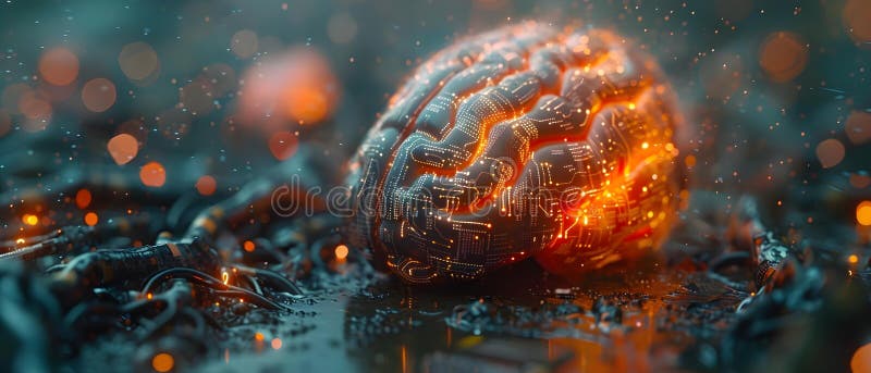 A Closeup of a Brain with Digital Circuit Patterns Overlayed ...