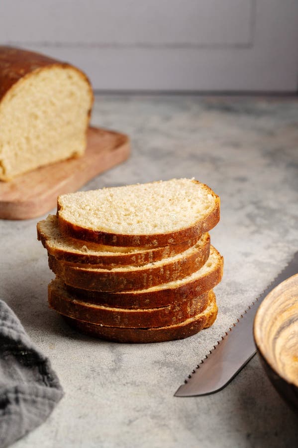 Closeup Bread Stack of Bread Slices. Sandwich Sourdough Loaf Bread Cut ...