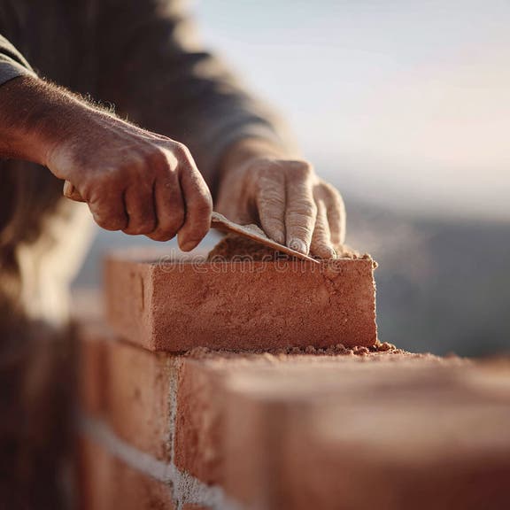 Closeup of a Bricklayer Carefully Laying Bricks with a Trowel ...