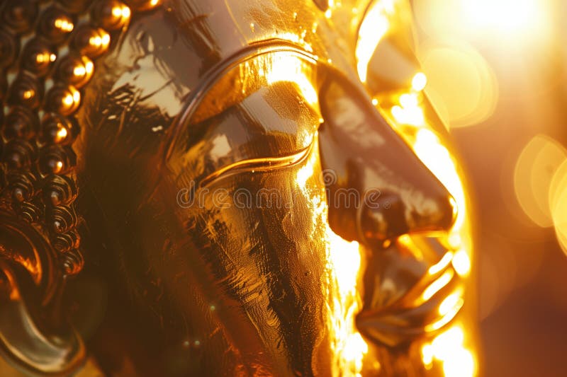Closeup of a Bright, New Golden Buddha Statue in Sunlight Stock Image ...