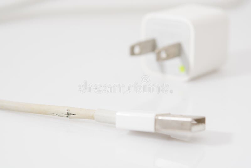 Closeup the Broken Charger Cable on White Background Stock Image ...