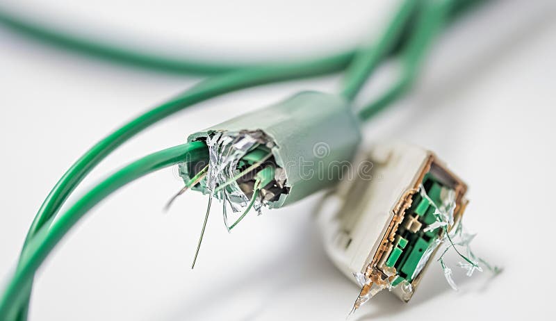 Closeup of Broken Green Cable with Exposed Wires High Quality Image ...