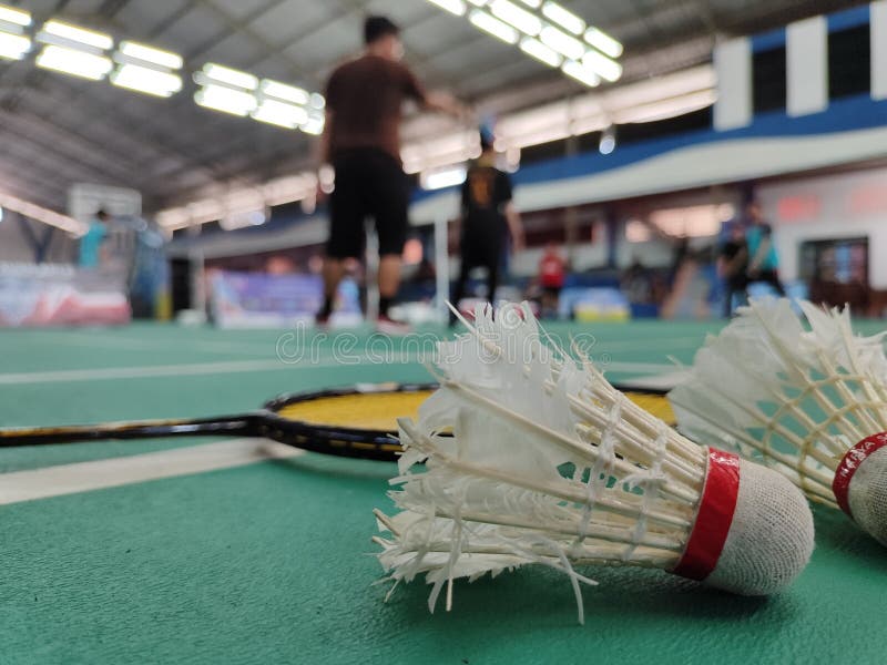 Closeup of a Broken Shuttlecock and a Racket with a Person Playing ...