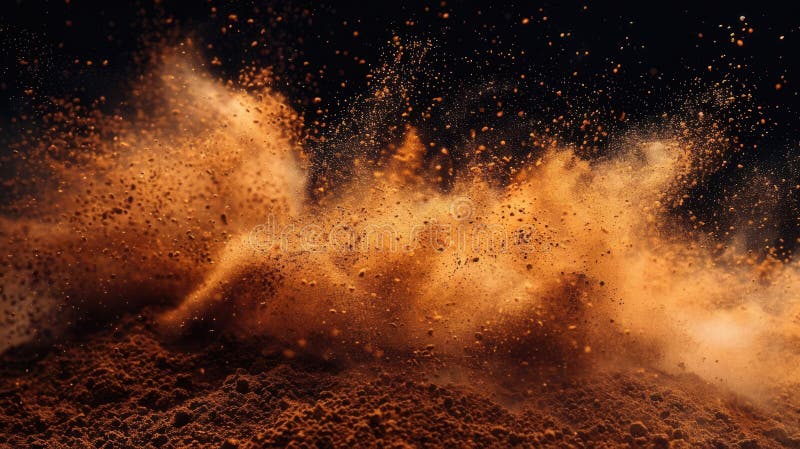 Closeup of Brown Cocoa Powder Being Scattered Dynamically, Creating a ...