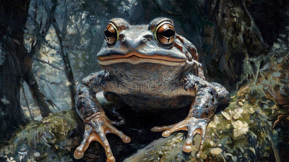 Closeup of a Brown Frog in a Dark Forest Setting Stock Illustration ...