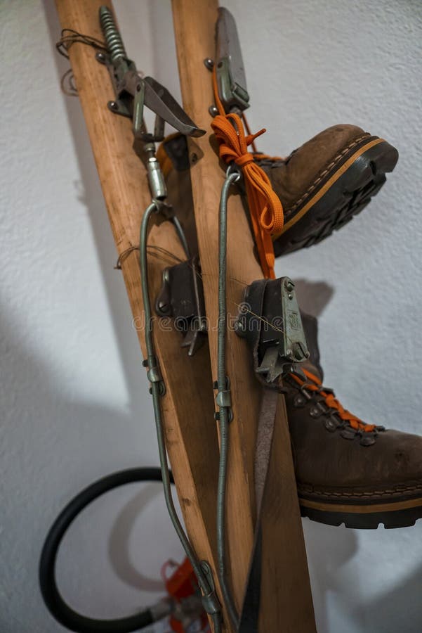 Closeup of Leather Boots Hanging on Skis in Hotel Stock Image - Image ...