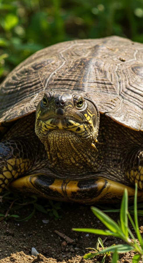 Closeup of a Brown Turtle on the Ground Stock Illustration ...