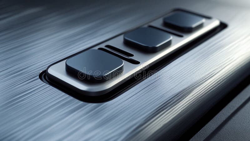 Closeup Brushed Metal Surface Three Dark Gray Rectangular Buttons ...