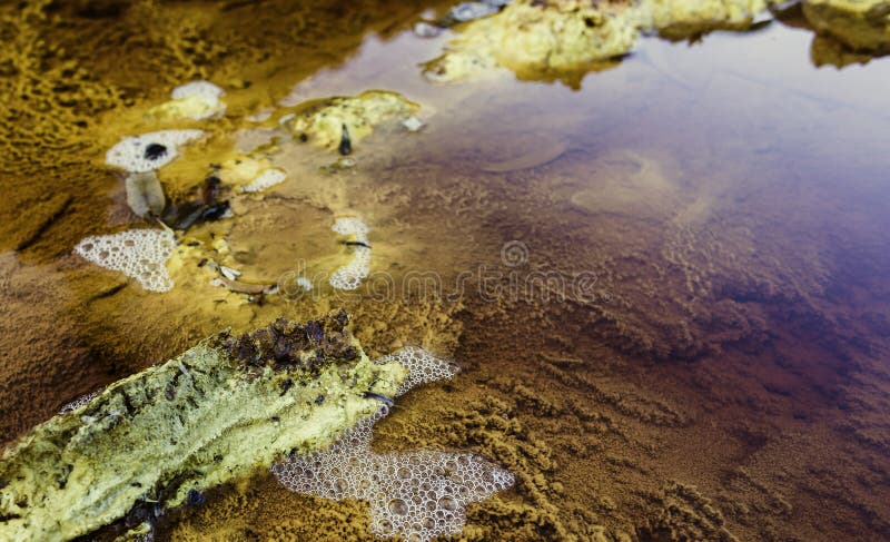 Closeup of Bubbles on Red Acidic and Polluted Rio Tinto River Due To ...