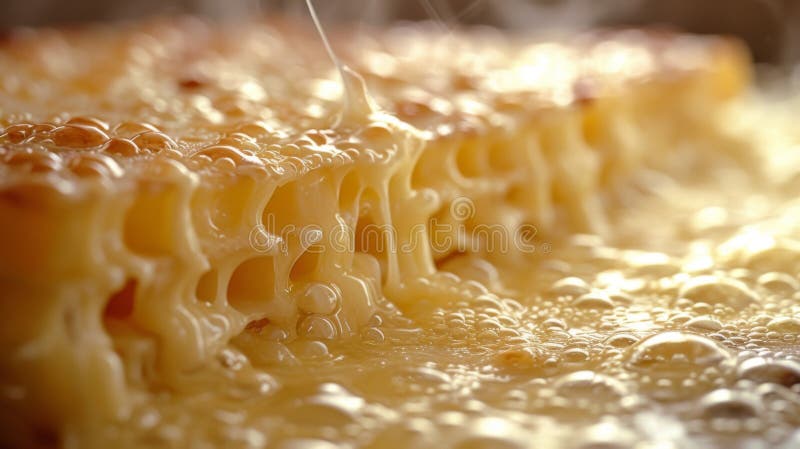 Closeup of Bubbling Melted Cheese As it Transforms from a Solid To a ...