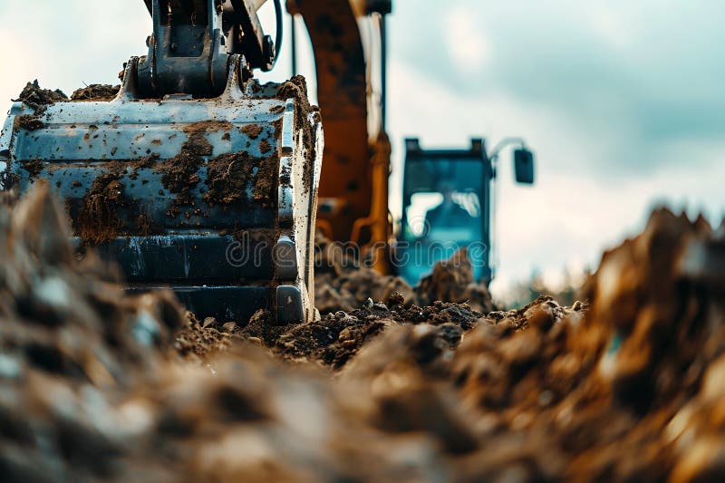 Closeup Bucket of Backhoe Digging the Soil at Construction Site Stock ...