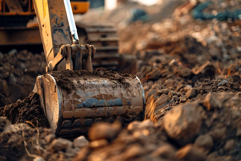 Closeup Bucket of Backhoe Digging the Soil at Construction Site ...