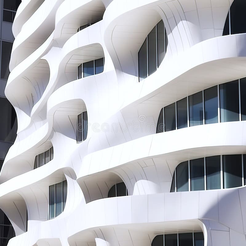 Closeup of Building with White Wavy Stripes. Abstract Architectural ...