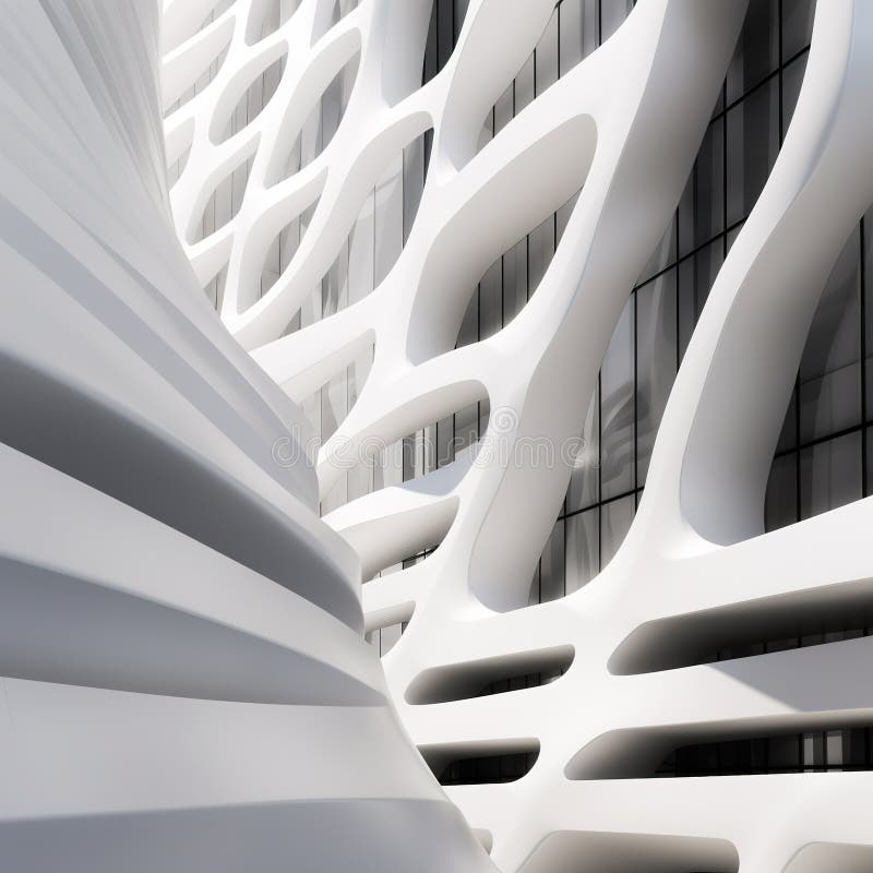 Closeup of Building with White Wavy Stripes. Abstract Architectural ...