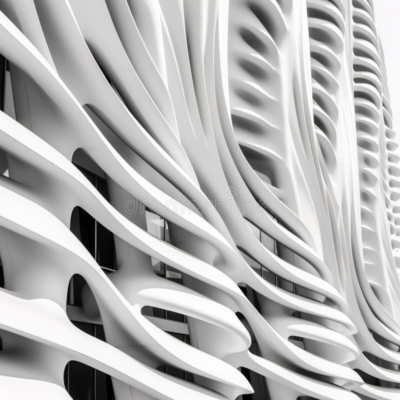 Closeup of Building with White Wavy Stripes. Abstract Architectural ...