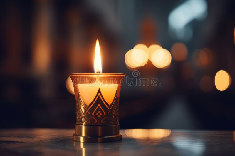 Closeup of a Burning Candel in a Church Stock Illustration ...