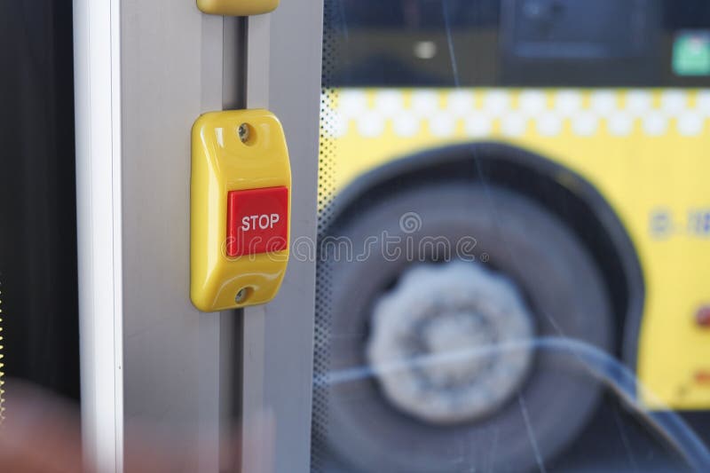 Closeup of Bus Bell Switch for Stop Inside the Public Bus Stock Photo ...