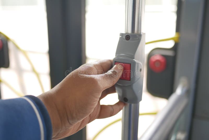 Closeup of Bus Bell Switch for Stop Inside the Public Bus Stock Photo ...