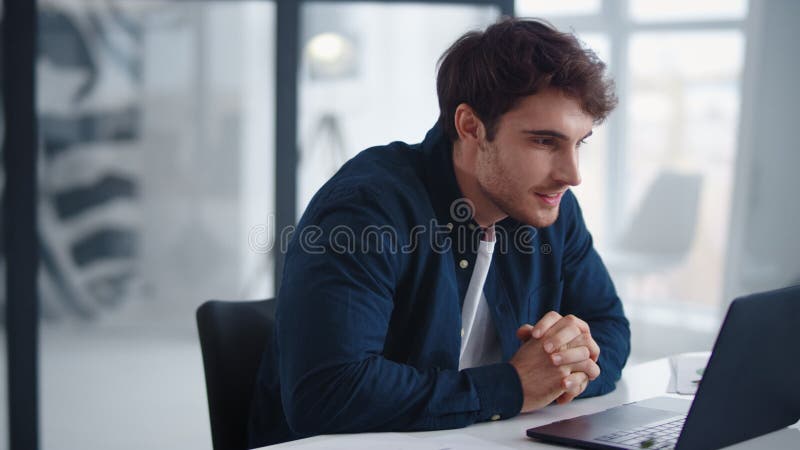 Closeup Business Man Reading Documents on Notebook. Guy Analyzing ...