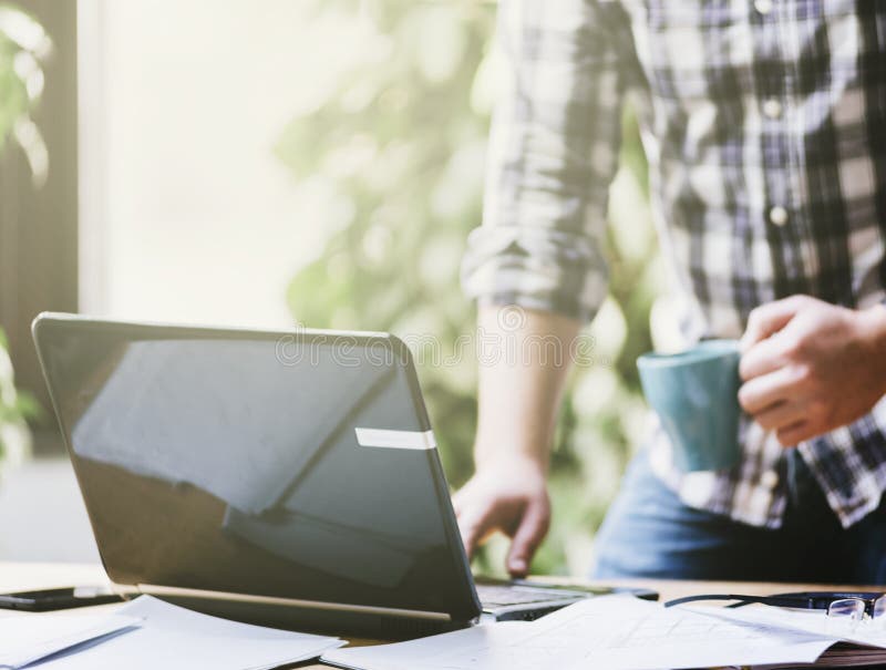 Closeup of Business Man Work on Computer Stock Photo - Image of laptop ...