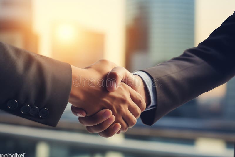 Closeup Business People Handshaking on Background of Building ...