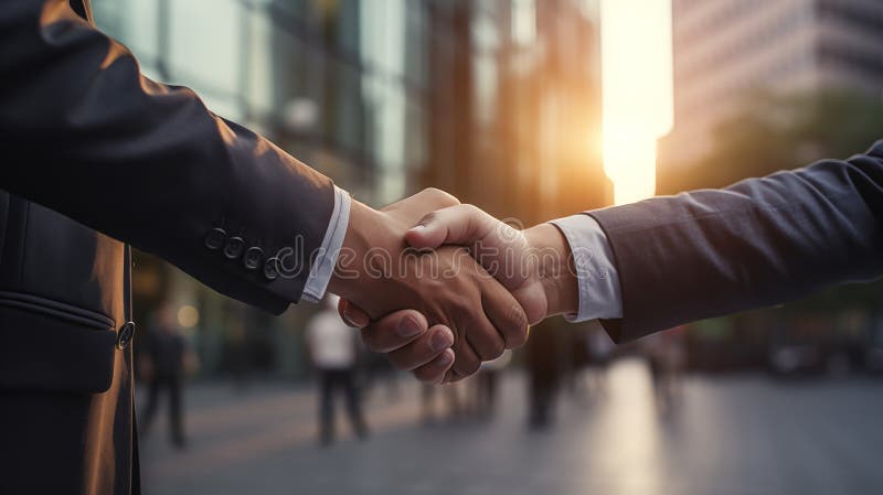 Closeup Business People Handshaking on Background of Building ...