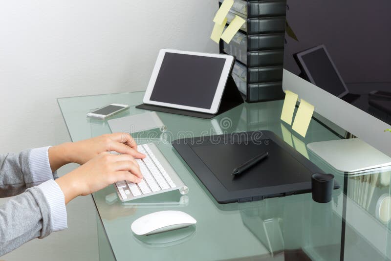 Closeup of Business Woman Hand Typing on Keyboard Computer Stock Photo ...