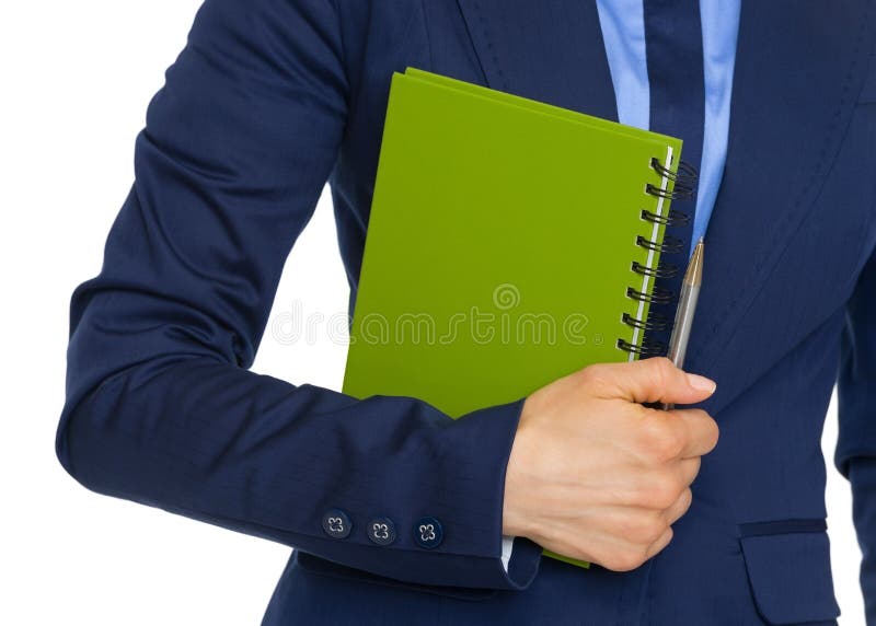 Closeup on Business Woman Holding Notepad Stock Photo - Image of ...
