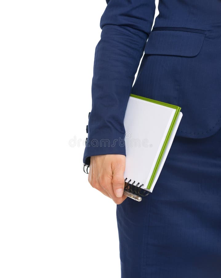 Closeup on Business Woman Holding Open Notepad Stock Photo - Image of ...