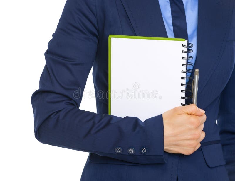 Closeup on Business Woman Holding Open Notepad Stock Image - Image of ...
