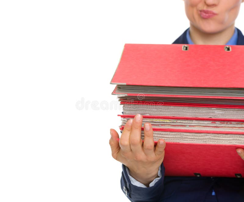 Closeup on Business Woman with Stack of Folders Stock Photo - Image of ...