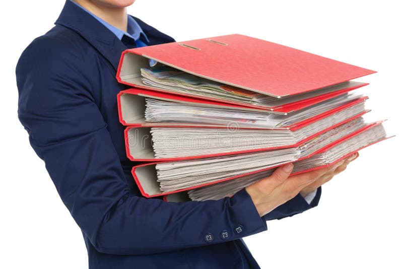 Closeup on Business Woman with Stack of Folders Stock Photo - Image of ...