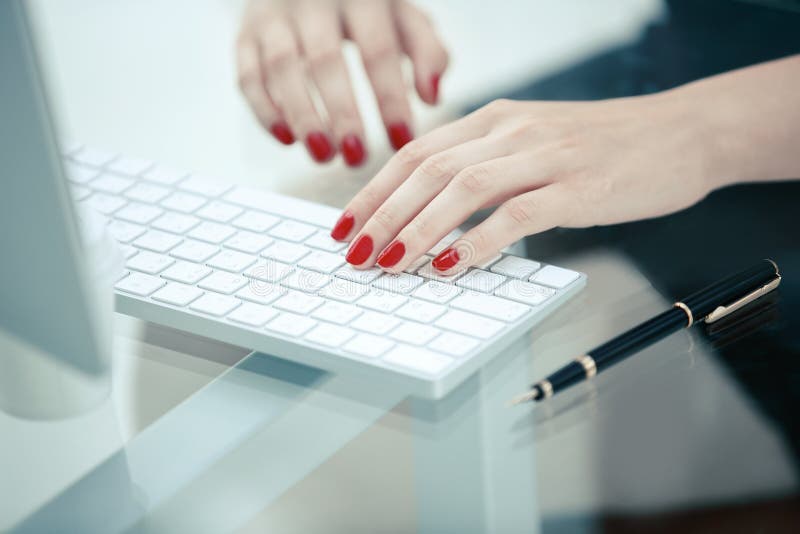 Closeup.business Woman Typing Text on the Computer Keyboard Stock Photo ...