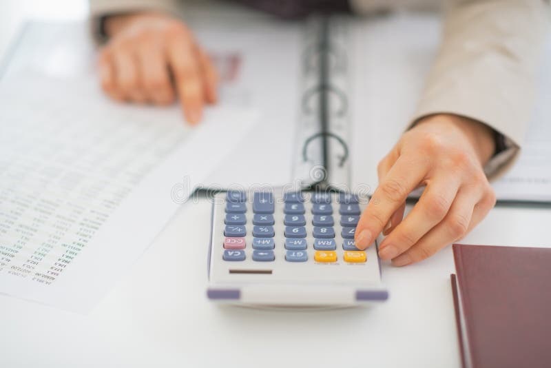 Closeup on Business Woman Using Calculator Stock Image - Image of desk ...