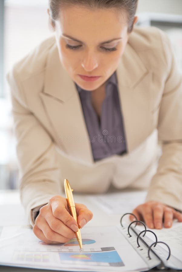 Closeup on Business Woman Writing in Document Stock Image - Image of ...