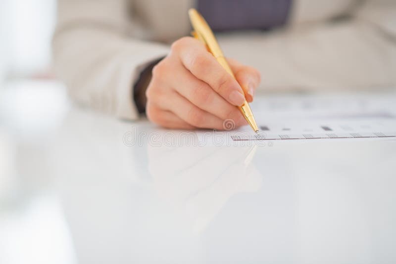 Closeup on Business Woman Writing in Document Stock Photo - Image of ...