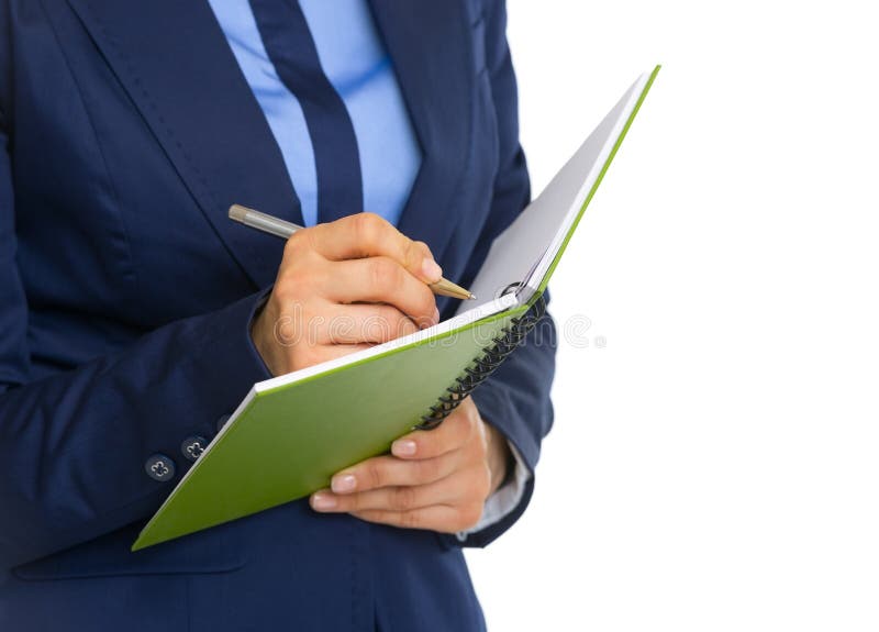Closeup on Business Woman Writing in Notepad Stock Image - Image of ...