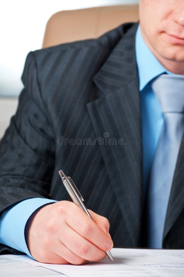 Closeup of Businessman`s Hand Signing Contract Stock Photo - Image of ...