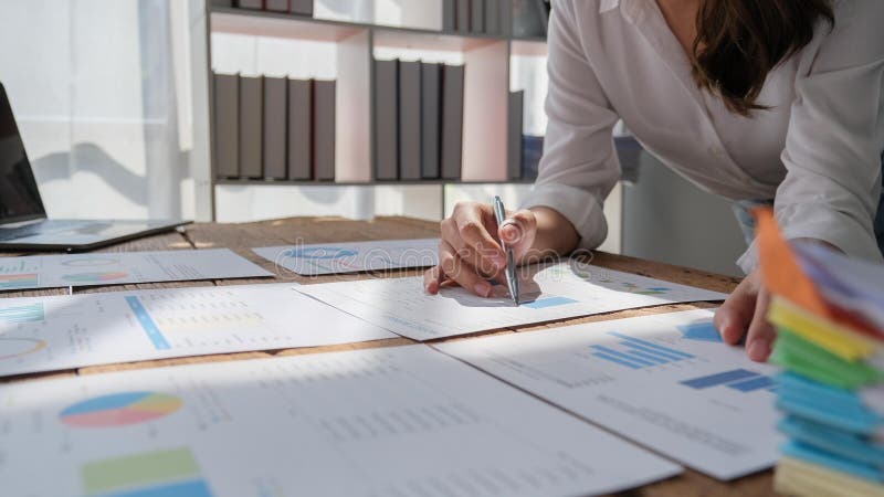 Closeup Businessperson Analyzing Graph and Chart Document Report Stock ...