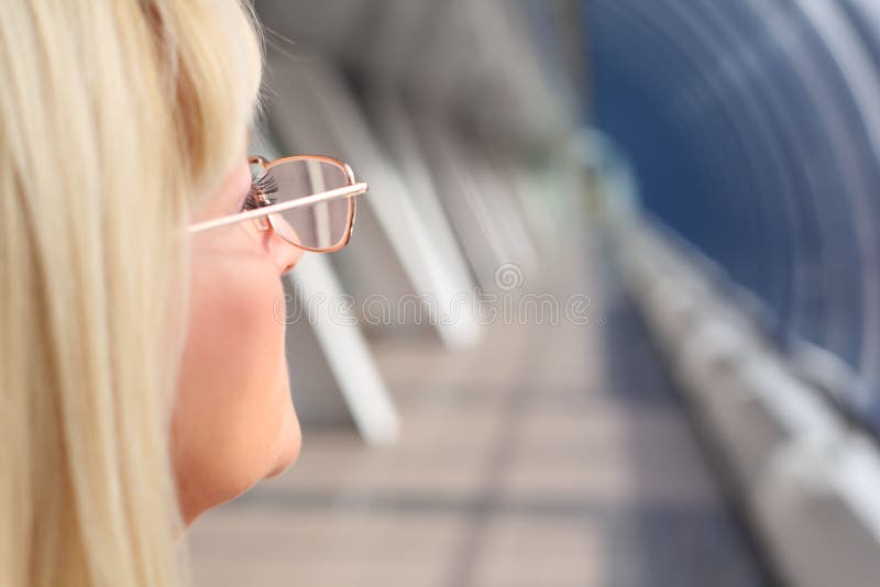 Closeup Businesswoman in Glasses from Profile Stock Image - Image of ...