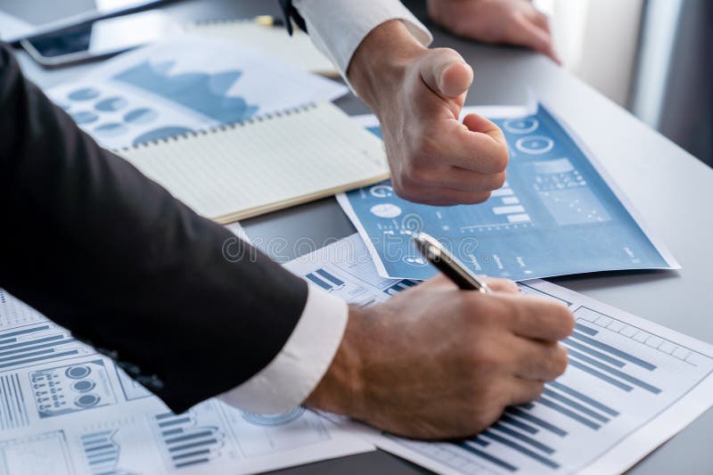 Closeup Busy Analyst Team Discussing Financial Data on Laptop. Fervent ...
