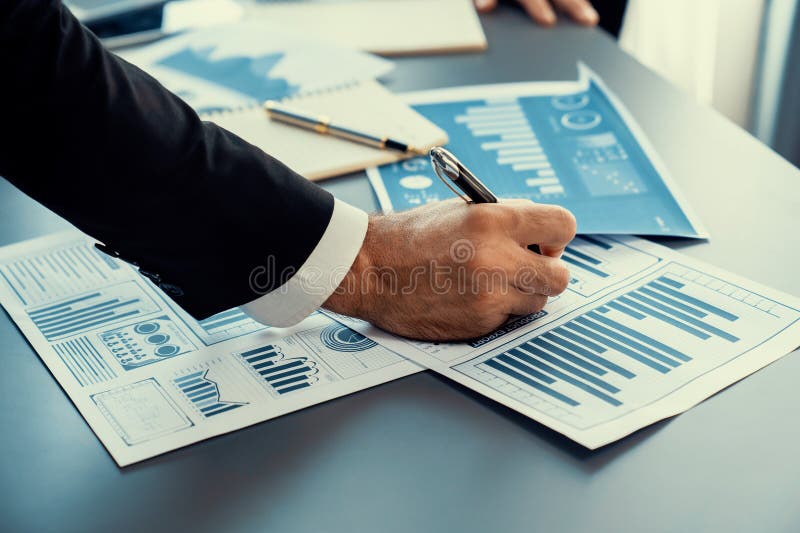 Closeup Busy Analyst Team Discussing Financial Data on Laptop. Fervent ...