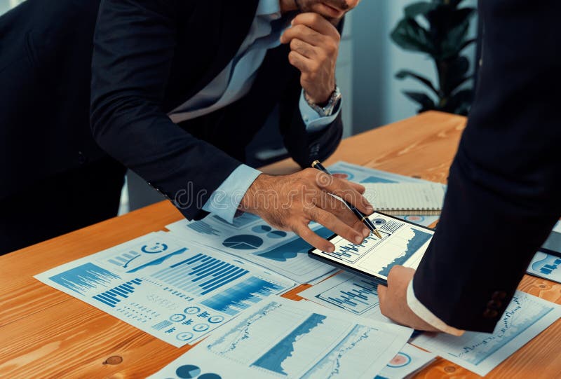 Closeup Busy Analyst Team Discussing Financial Data on Laptop. Fervent ...
