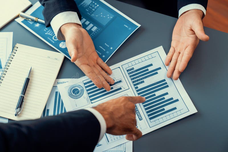 Closeup Busy Analyst Team Discussing Financial Data on Laptop. Fervent ...