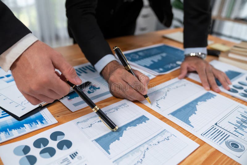 Closeup Busy Analyst Team Discussing Financial Data on Laptop. Fervent ...