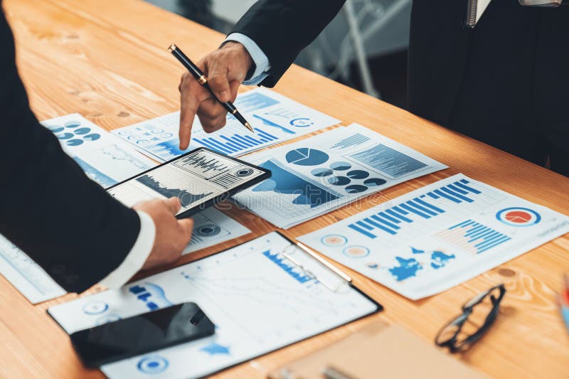 Closeup Busy Analyst Team Discussing Financial Data on Laptop. Fervent ...