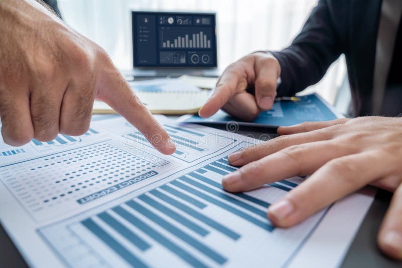 Closeup Busy Analyst Team Discussing Financial Data on Laptop. Fervent ...