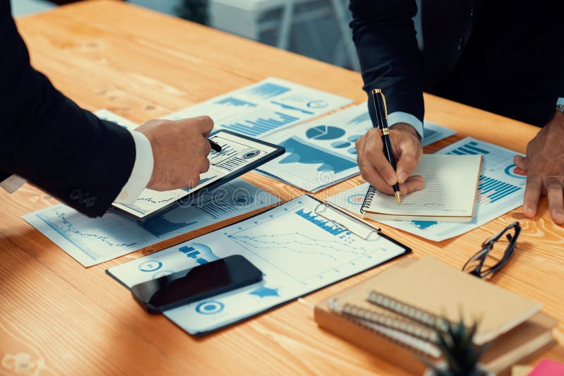Closeup Busy Analyst Team Discussing Financial Data on Laptop. Fervent ...