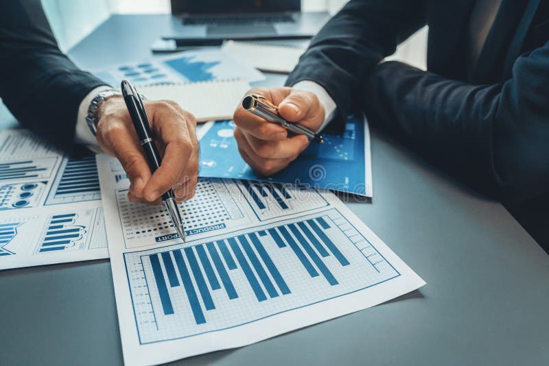 Closeup Busy Analyst Team Discussing Financial Data on Laptop. Fervent ...